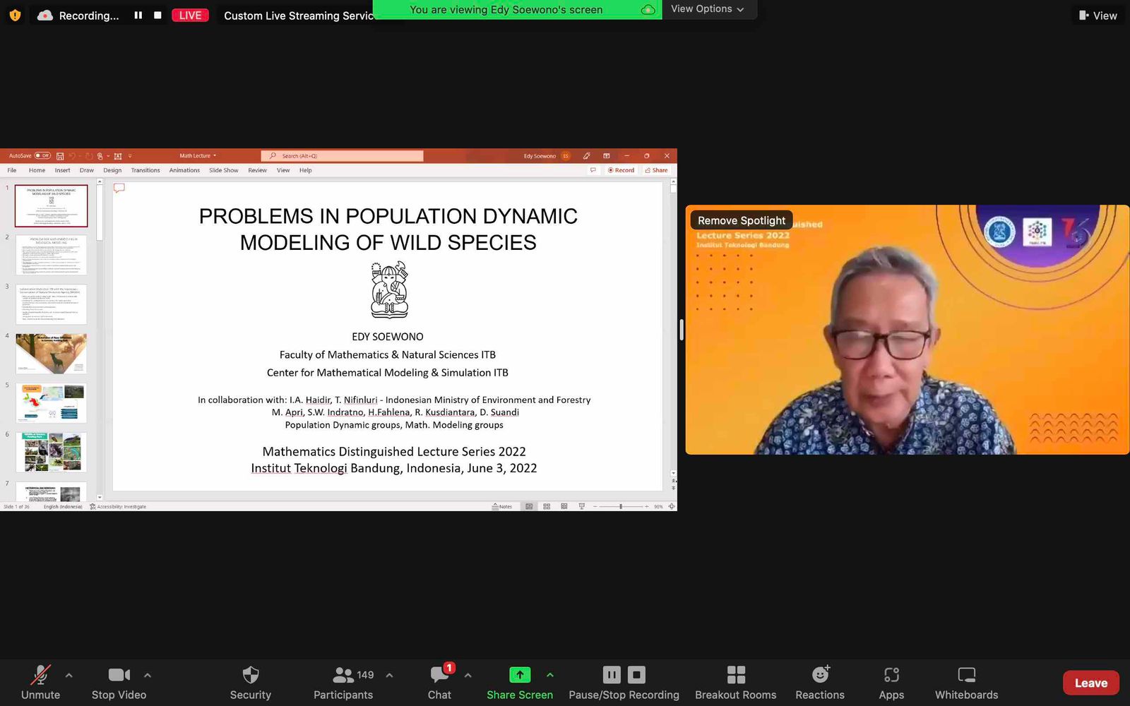 Prof. Edy Soewono memberikan kuliah di ITB Mathematics Distinguished ...