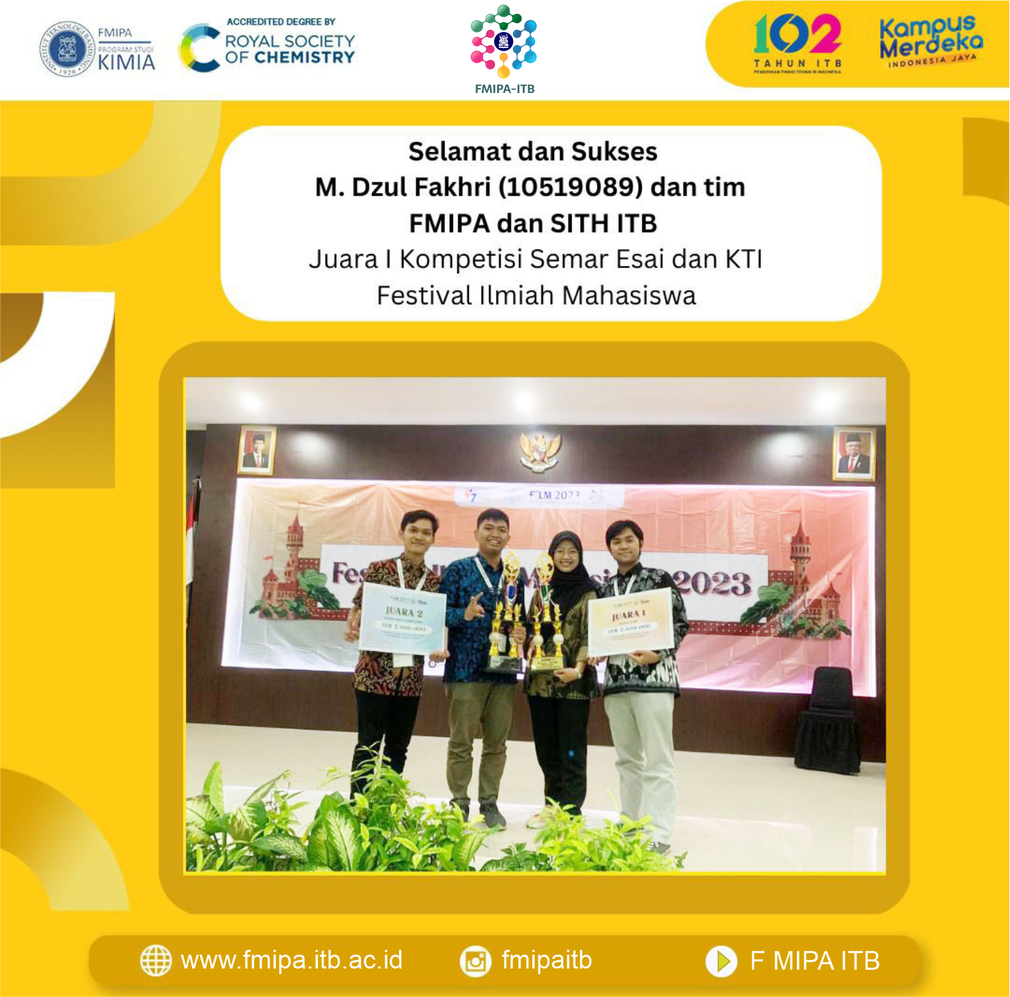 Selamat dan sukses kepada M. Dzul Fakhri (10519089) Juara I Kompetisi Semar Esai dan KTI ...