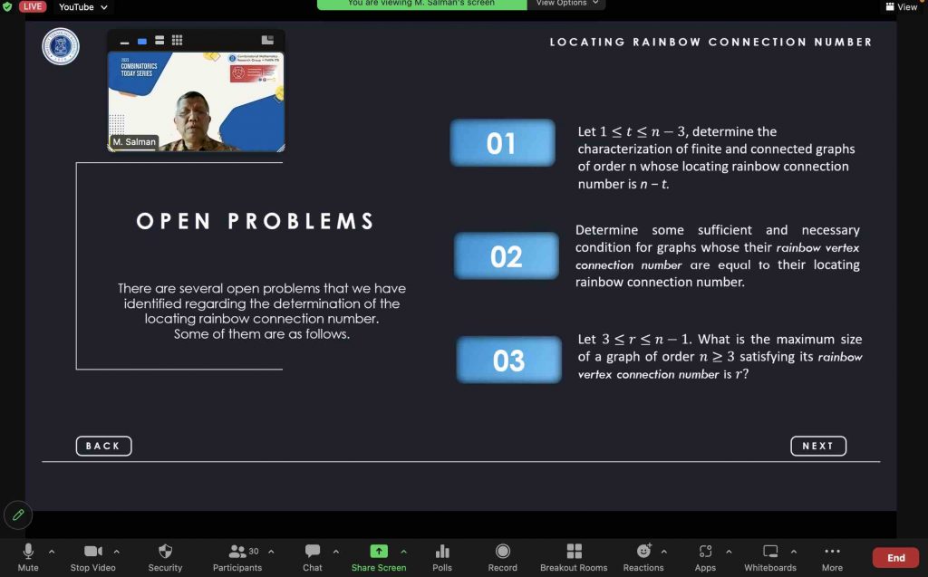 Prof. M. Salman memberikan kuliah umum pada Combinatorics Today Series FMIPA ITB, 18 Agustus ...